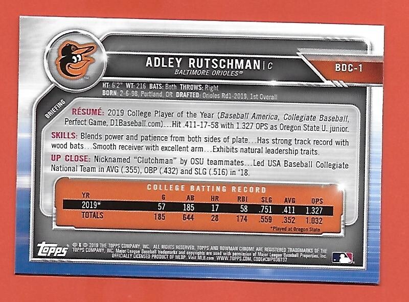 Adley Rutschman 2019 Bowman Chrome Base Card Non Auto base chrome | eBay