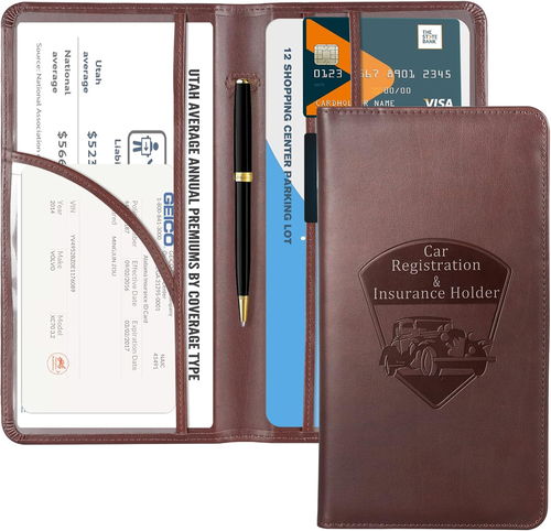 Premium Faux Leather Car Document Holder with Magnetic Closure and 6 ...