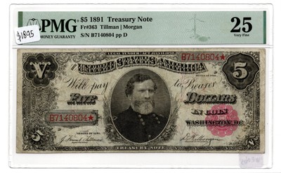 $5 1891 Treasury Note PMG 25 FR 363 | eBay