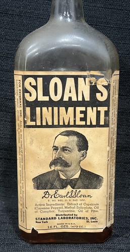 Vintage Sloan's Liniment New York St. Louis 16 FL Apothecary Bottle w ...