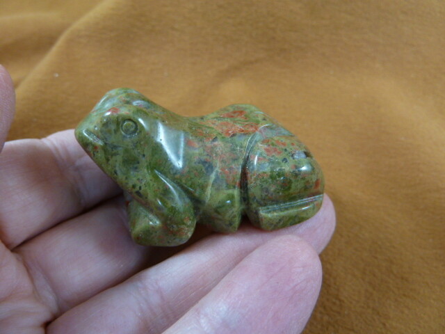 (Y-FRO-746) green orange unakite FROG frogs gem stone gemstone CARVING ...
