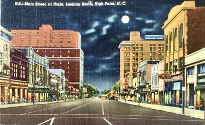High Point, NC Main Street At Night Vintage Linen Postcard 1947 | eBay