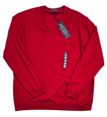 Hart Schaffner Marx Mens Merino Wool Sweater 3XLT Big Tall Red V-Neck ...