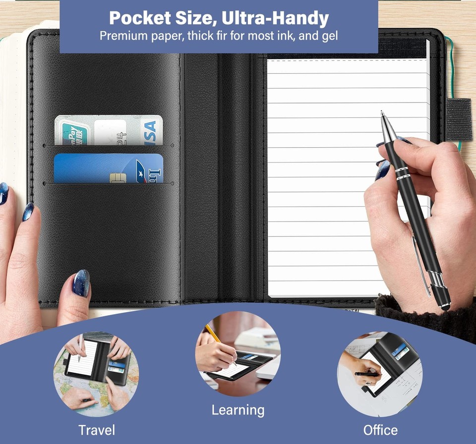 Note Pads 3x5 with Holder Set, Mini Pocket Notebooks with Pen & Refills ...