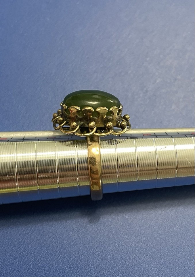 Vtg 10k Yellow Gold Green Jade Cocktail Ring Size 6 Cabachon Oval 5g ...