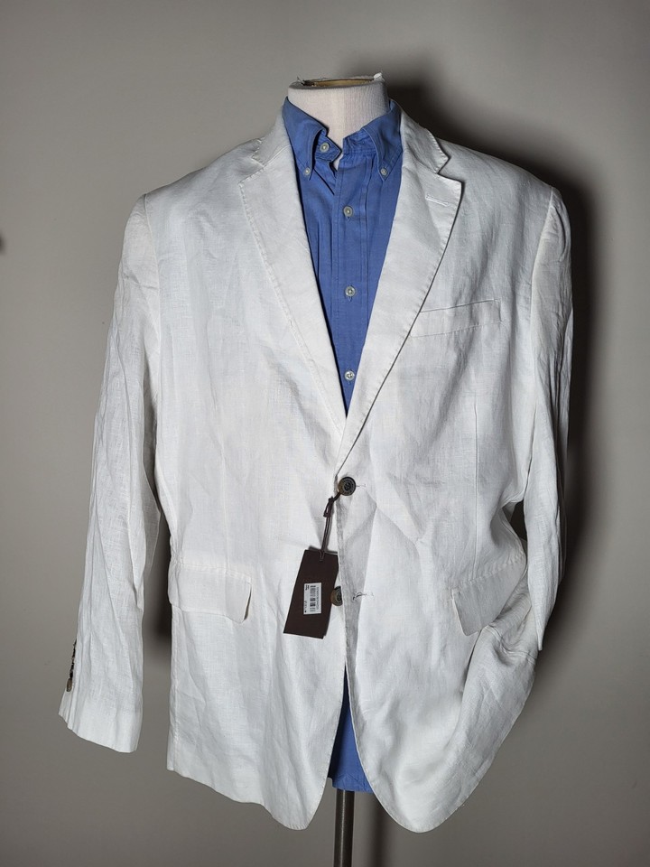 NEW Tasso Elba XL 46 48 Pure White Slub LINEN Blazer Coat Sport Jacket | eBay