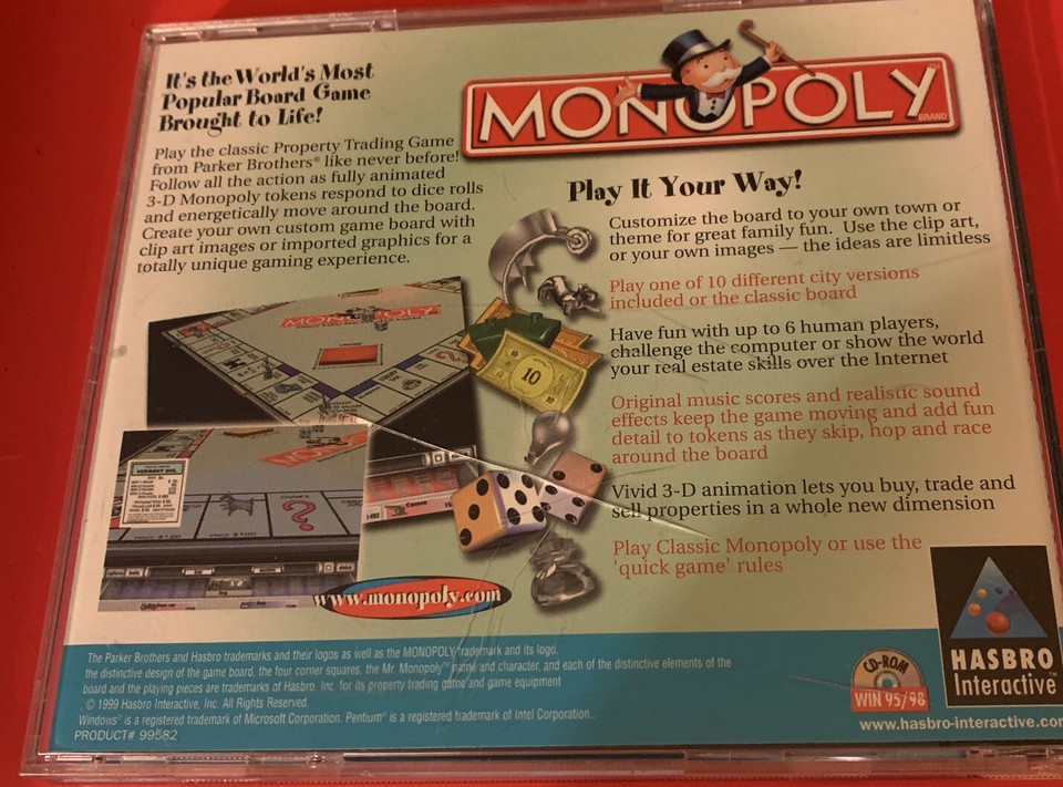 Monopoly PC CD-ROM Computer Game for Windows 95/98 Hasbro Interactive ...