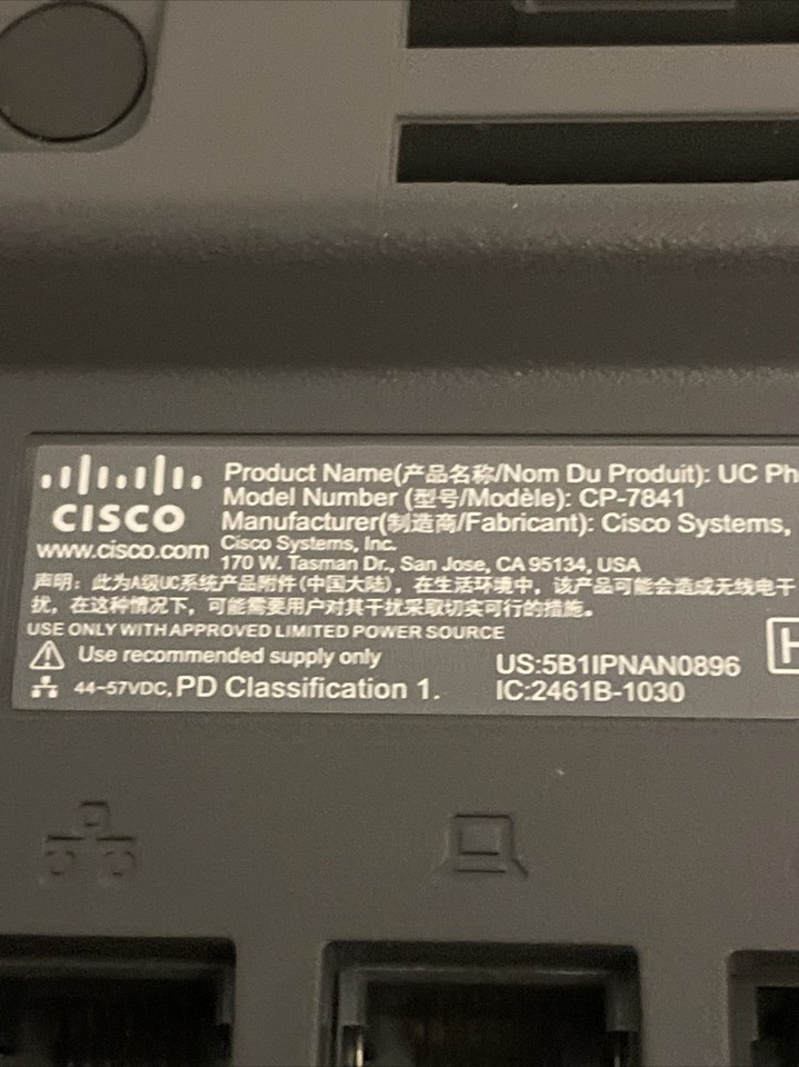 CISCO 3844 13 1086 CPN 74 101623 PID VID CP 7821 K9 V04 Phone MAC ...