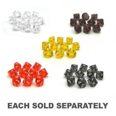 Sharp-edged Unique Looking D10 Dice Translucent 16 mm in Size (10 Dice ...