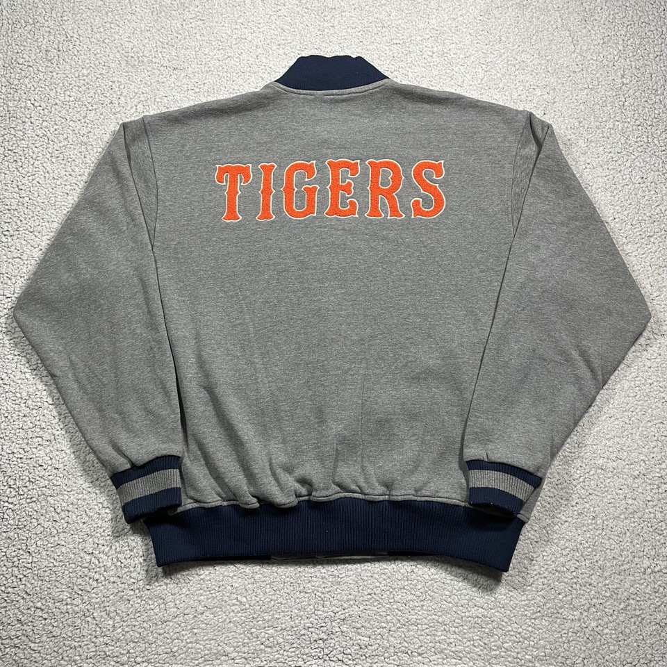 Detroit Tigers Jacket Mens Large Gray Letterman Button Baseball MLB ...