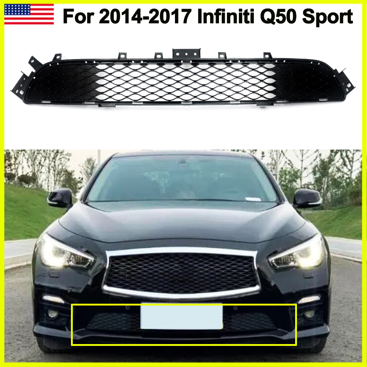 Matte Black Front Bumper Lower Grill Mesh For 2014-2017 Infiniti Q50 ...