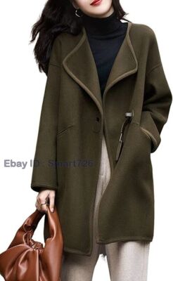 Women's Elegant Shawl Collar One Button Woolen Trench Pea Coat Jacket ...