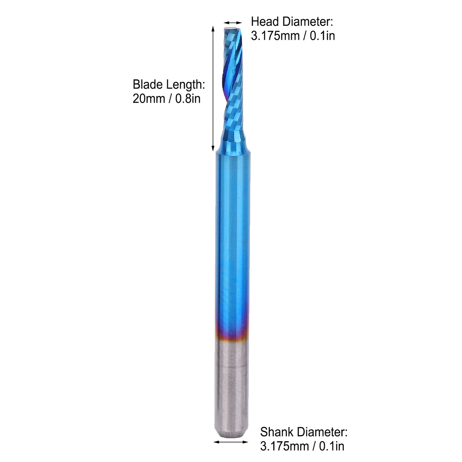 10Pcs Spiral Milling Cutter Tungsten Steel Single CNC Tool 3.175x3 ...