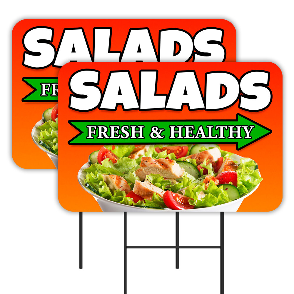Salads 2 Pack Double-Sided Yard Signs 16" x 24" with Metal Stakes (Made ...