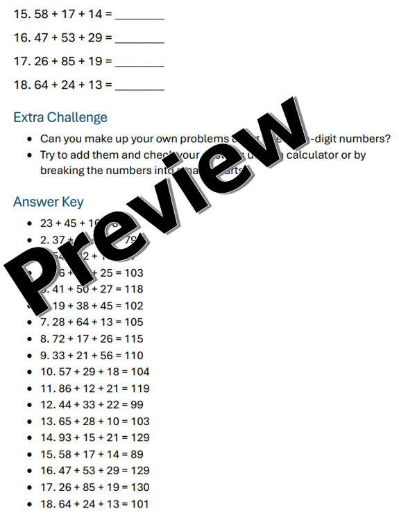 Adding Three Two-Digit Numbers Teacher Made Math Learning Center ...