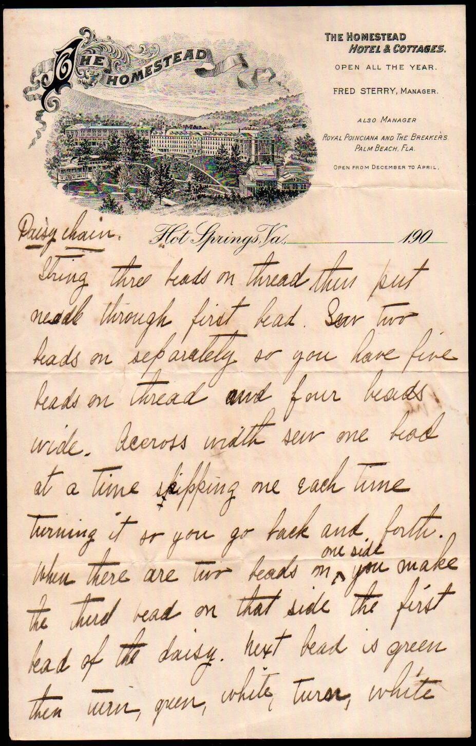 1900 Hot Springs Va - Homestead Hotel & Cottages - Rare Letter Head ...