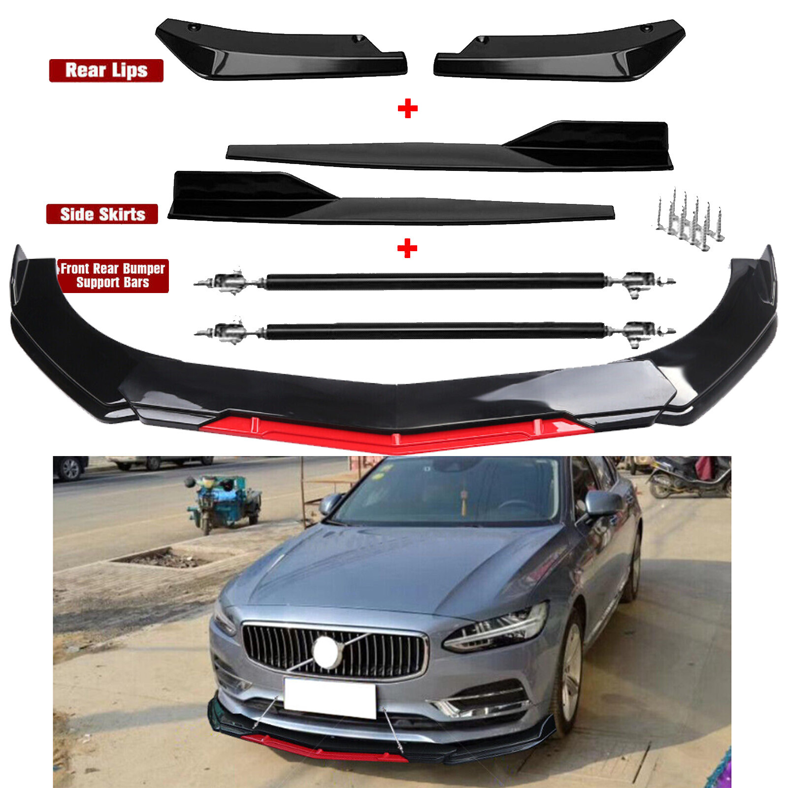 Front Rear Bumper Lip Spoiler Splitter Glossy Black For Volvo S40 S60 ...