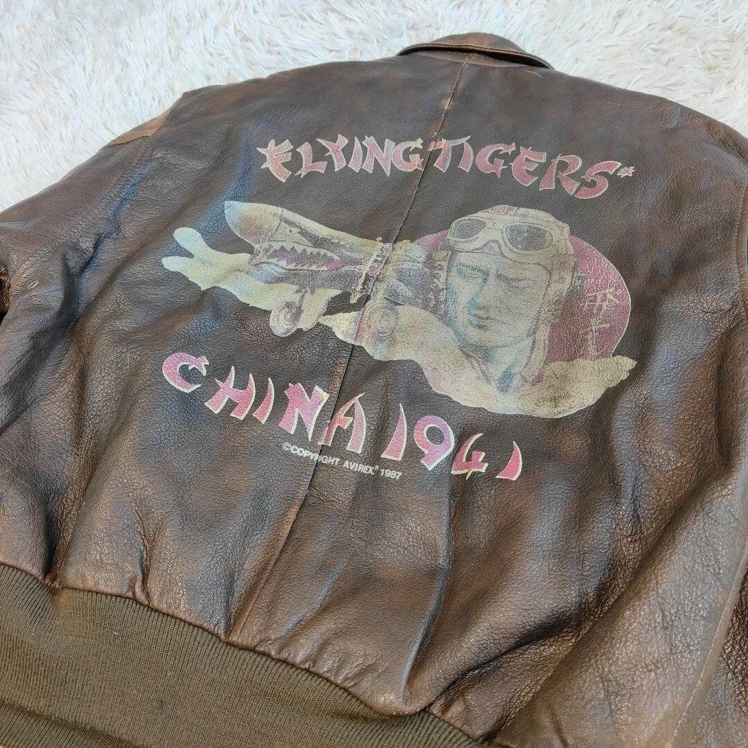 Avirex Vintage A2 Pilot's Brown Leather Jacket Flying Tigers Avirex Vintage A2 Pilot's Brown Leather Jacket Flying Tigers
