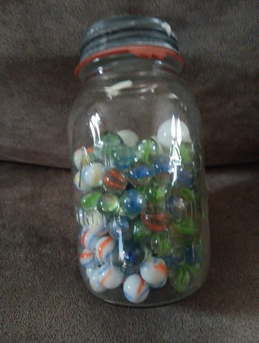 Vtg ~160 Marbles White Milk Glass & Swirls In Atlas Strong Shoulder ...