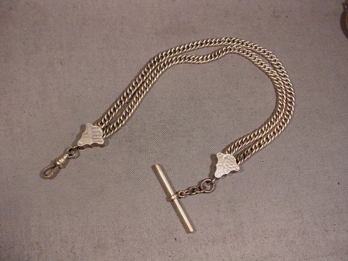 Heavy vintage or antique gold filled or plate double pocket watch chain ...