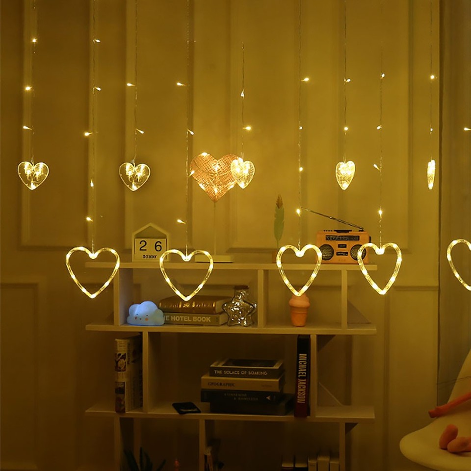 1 Set LED Heart Curtain Hanging Lamp Room Decorative Lamp(No Battery ...