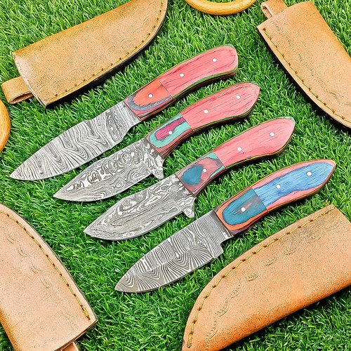 LOT OF 4 PCS CUSTOM Handmade DAMASCUS steel Skinner knives Mix Hunting ...