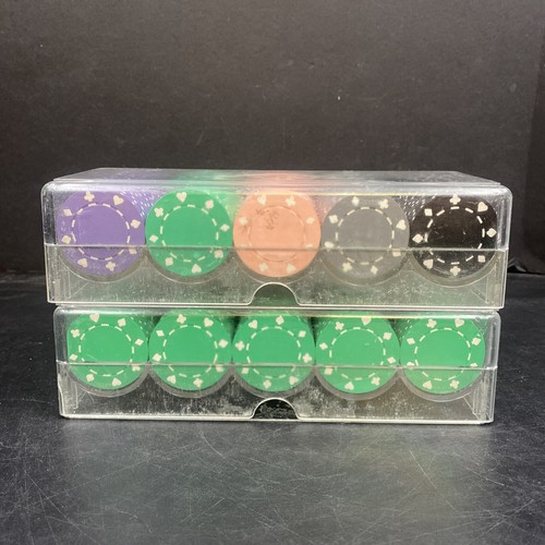 200 Poker Blackjack Gambling Chips Racks Purple Pink Green Black Gray ...