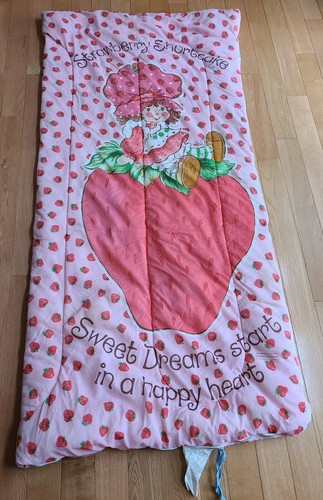 Vintage Strawberry Shortcake Sleeping Bag Both Sides 62" x 30" *Stains ...