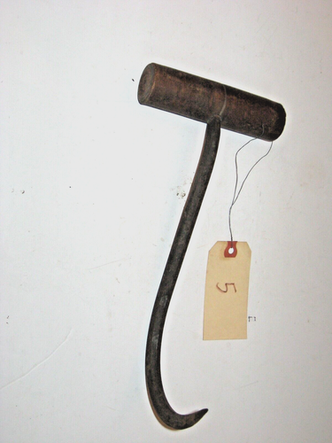 Antique Hay Hook/Fish Gaff Forged Iron w/Wooden Handle Rustic Farmhand ...