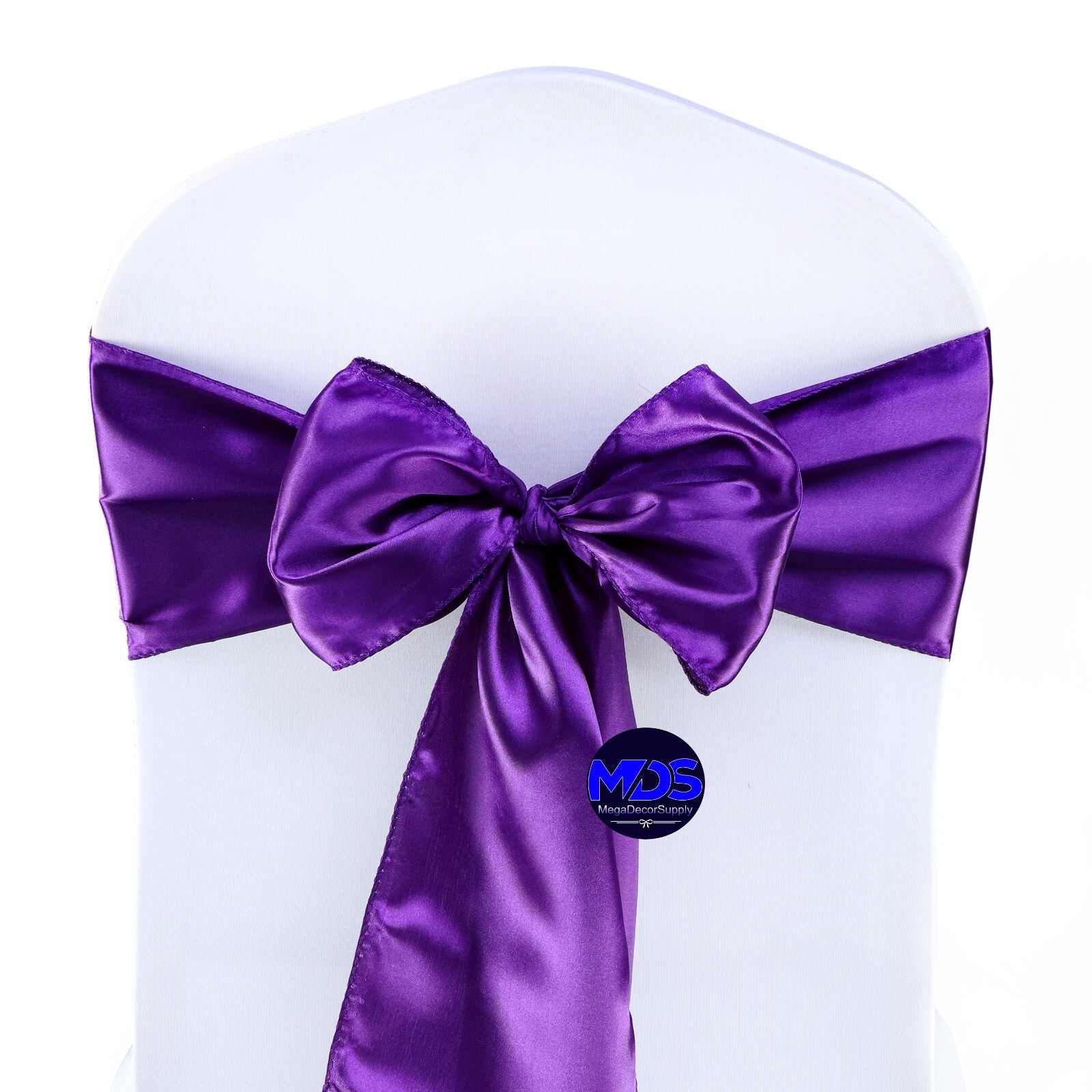 100 CADBURY PURPLE Satin Chair Sashes Bows Wedding Party Banquet Event ...