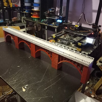 36" Big HO Scale two Lane Brick and steel Truss arch Bridge. CONECTABLE ...