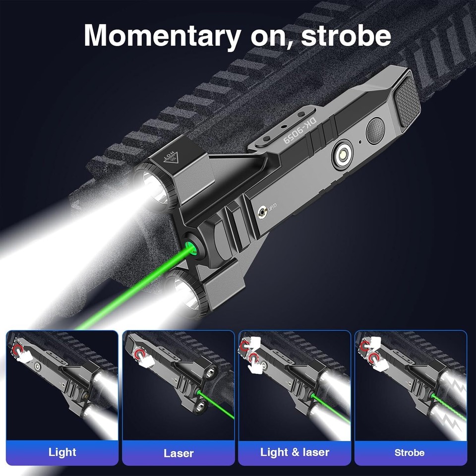 Tactical Flashlight with Green Laser Beam Combo 1450lm Weapon Light ...