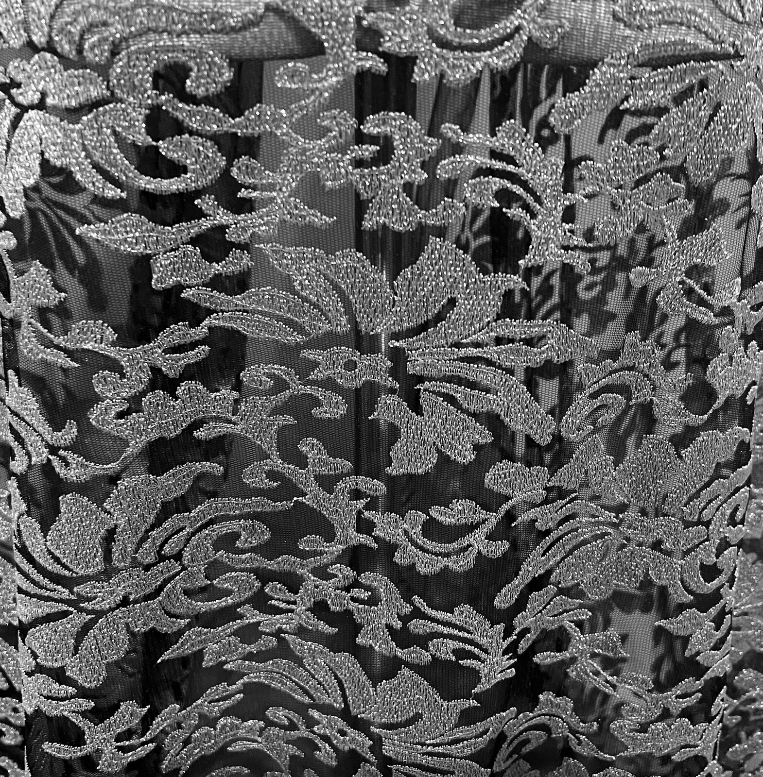 Silver Metallic Embroidery On Black Mesh Lace Fabric 50” Width sold By ...