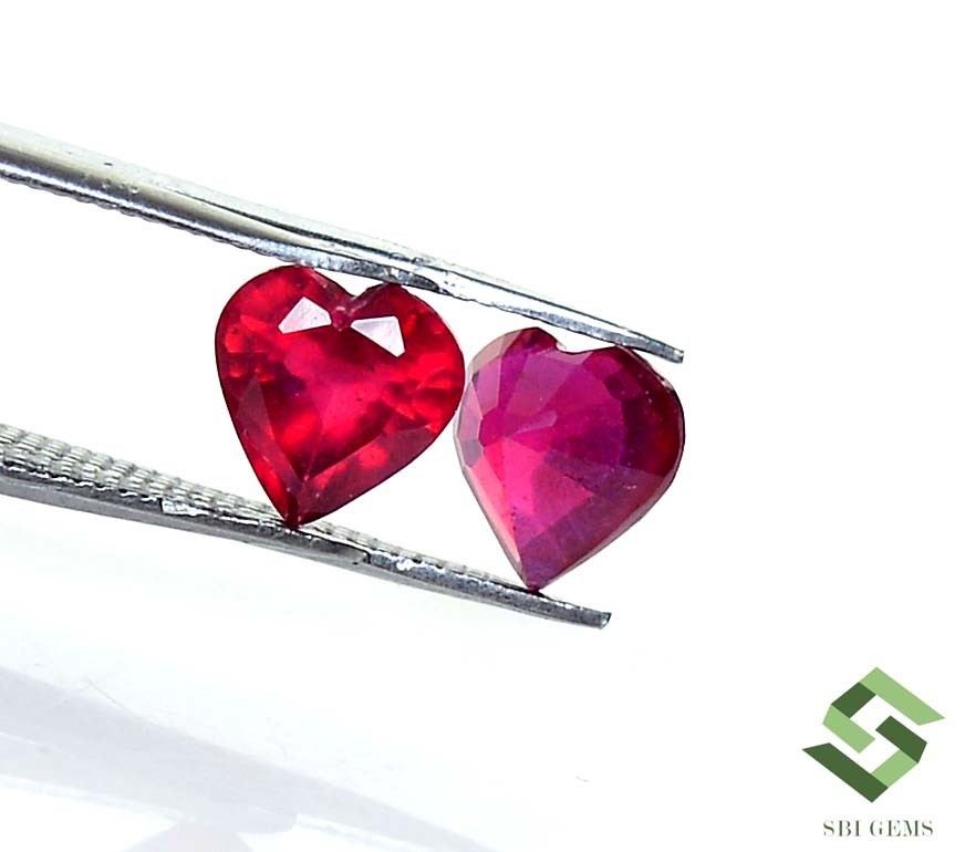 7x7 mm Natural Ruby Heart Shape Cut Pair 3.19 CTS Mozambique Loose ...