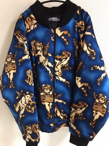 Used Jeremy Scott Silk Fabric Angel Pattern Bomber Zip Blouson Mens L ...