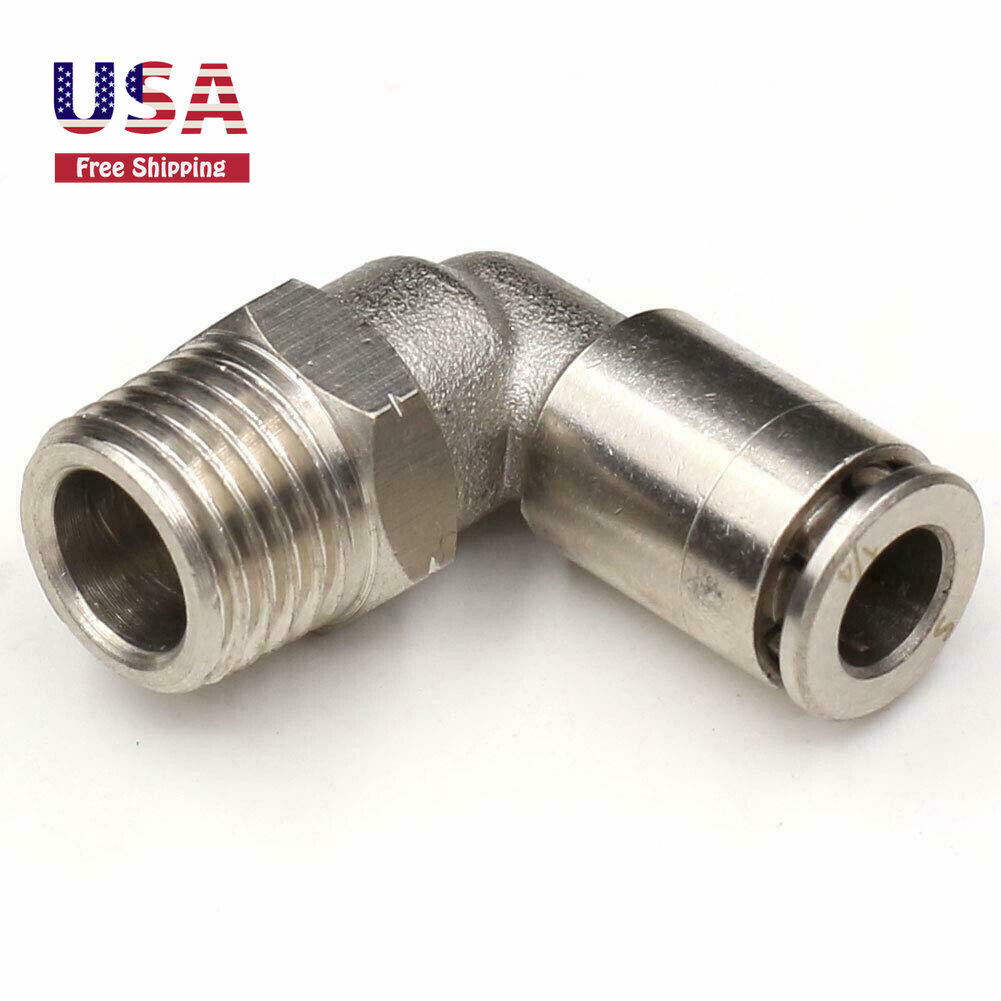 Push to Connect Tube Fittings, Male Elbow 90°Degree 1/4" Tube OD x 1/2 ...