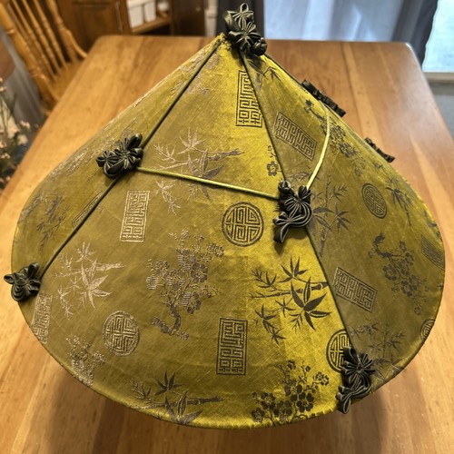 VTG Vietnamese Japanese Oriental Asian Cotton Silk Woven Cone Hat Green ...