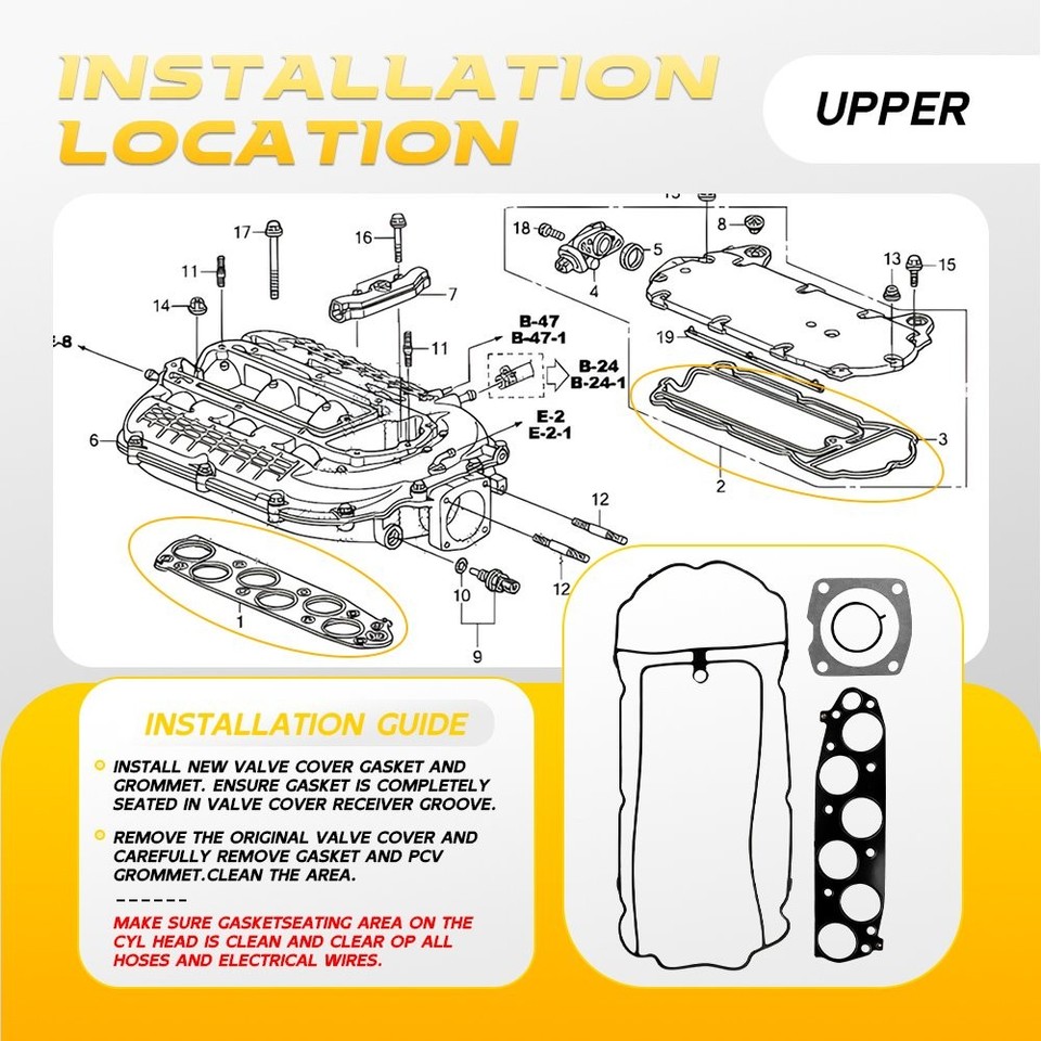 Upper Intake Manifold Gasket Kit Fit 2005-2015 Acura 2005-17 Honda ...