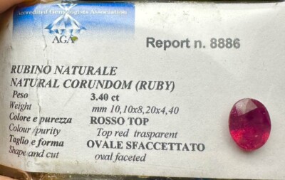 $$ Large OVAL 3.40ct Natural Ruby AGA Certified Nice Color 🩸10.10 X 8 ...