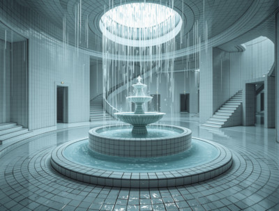 White Tile Room with Fountain Surreal Uncanny Water Pool Poster Art ...