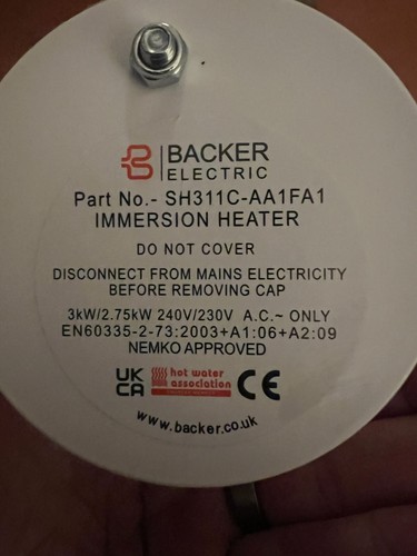 Backer Immersion Heater 3KW 240V SH311C-AA1FA1 | eBay UK