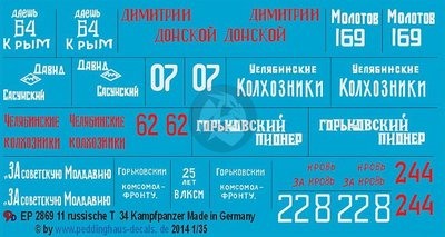 Peddinghaus 1/35 Russian T-34 Tank Markings WWII (11 tanks) [Decal ...