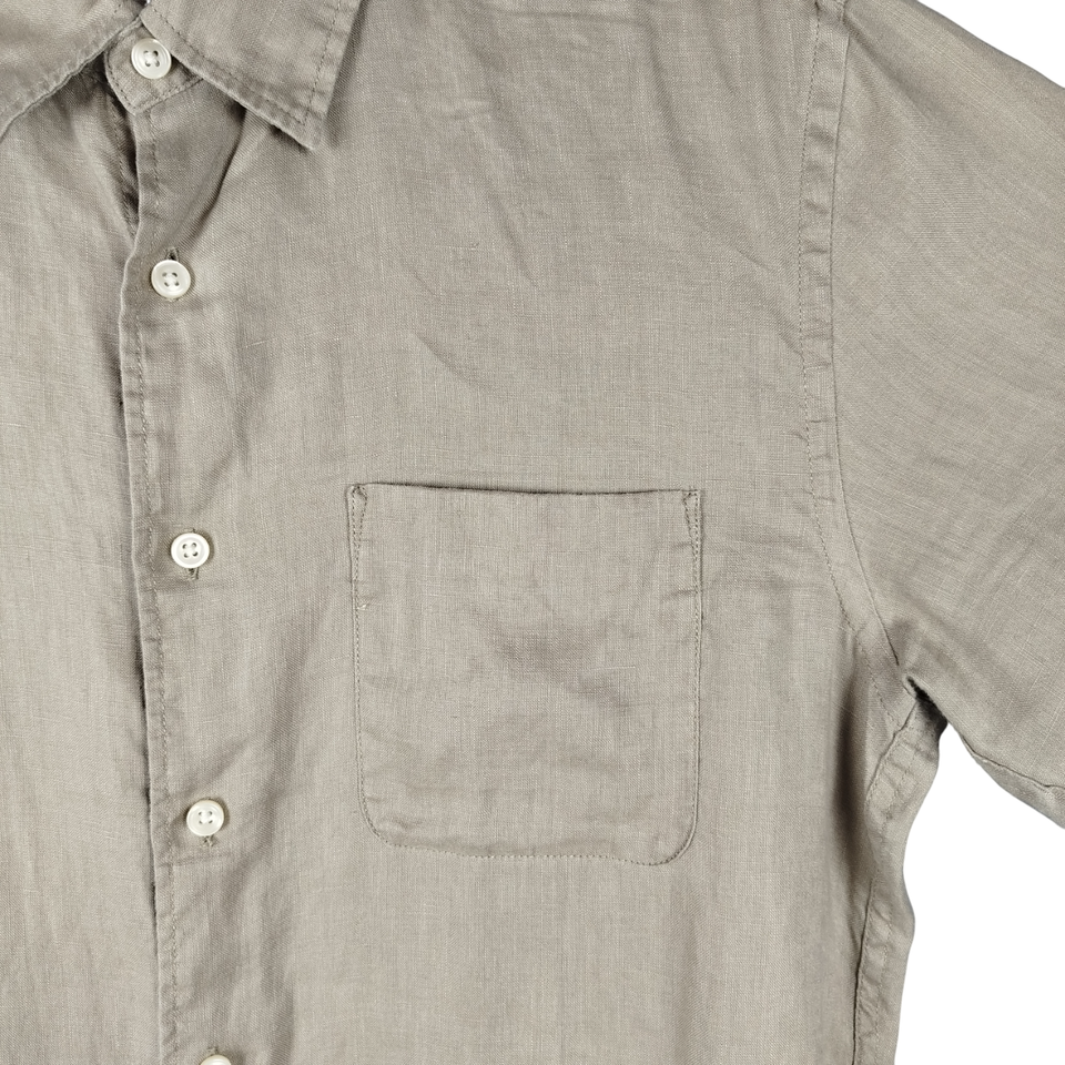 Uniqlo 100% Linen Beige Button Up Shirt Mens M Chest Pocket Long Sleeve ...
