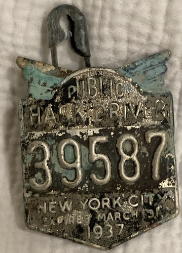 VINTAGE PROPERTY OF NYC 1937 PUBLIC HACK DRIVER NEW YORK CITY As Is ...