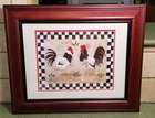 18" FRAMED ART/PRINT~ROOSTERS CHECKERBOARD FARM HOUSE KITCHEN DECOR ...