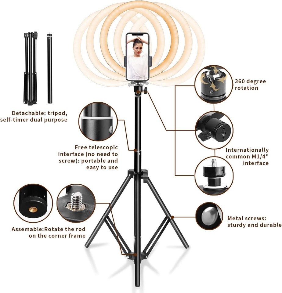 Ring Light 10" with 67" Extended Tripod Stand Phone Holder Led Light ...
