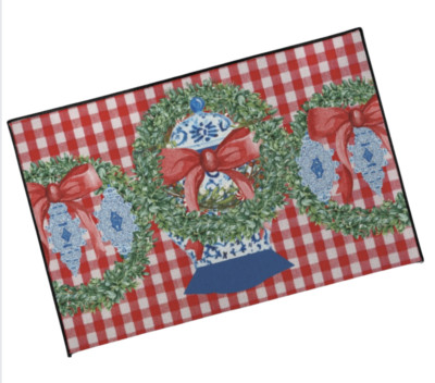 2024 red Christmas Ginger Jars Jar gingham Chinoiserie doormat mat welcome | eBay