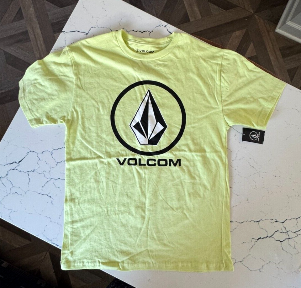 Volcom Big Boys Crisp Stone Logo Tee - Size Large - Yellow | eBay