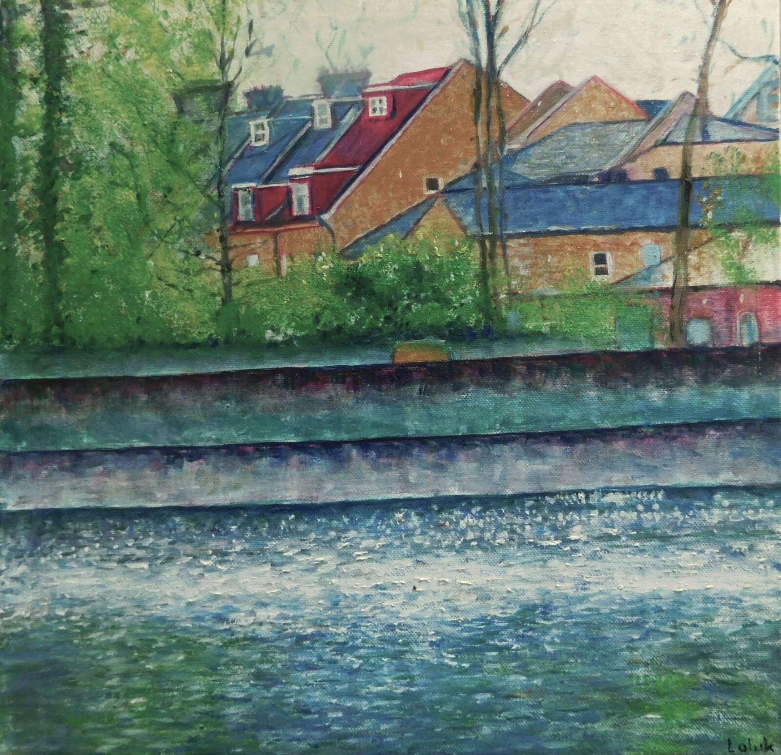 Original oil, painting, landscape, signed by Nalan Laluk: "Carshalton ...