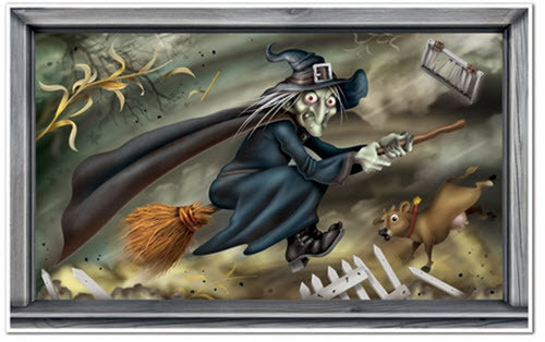 FLYING WITCH on broom Scene Setter HALLOWEEN party prop wall decoration ...
